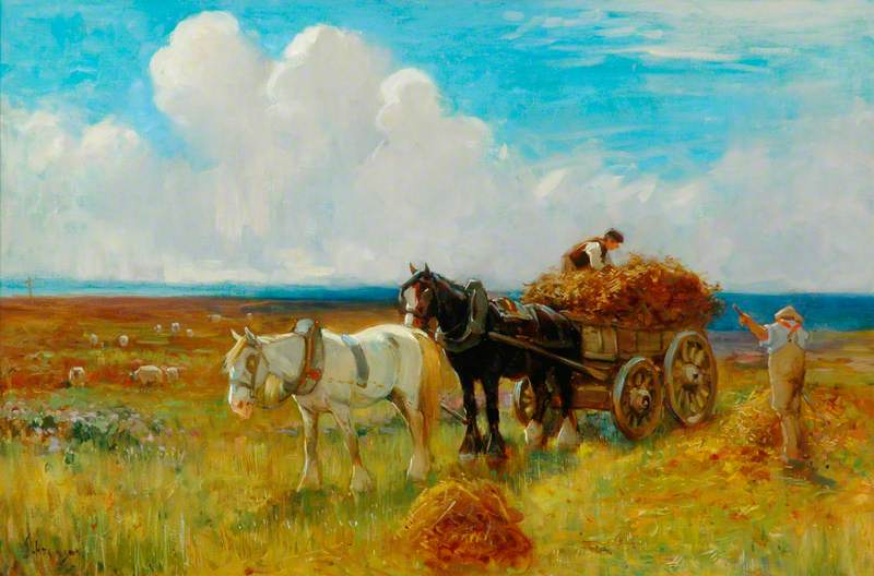 Ordem Reproduções De Arte Hay Cart puxado por dois cavalos, 1920 por ...